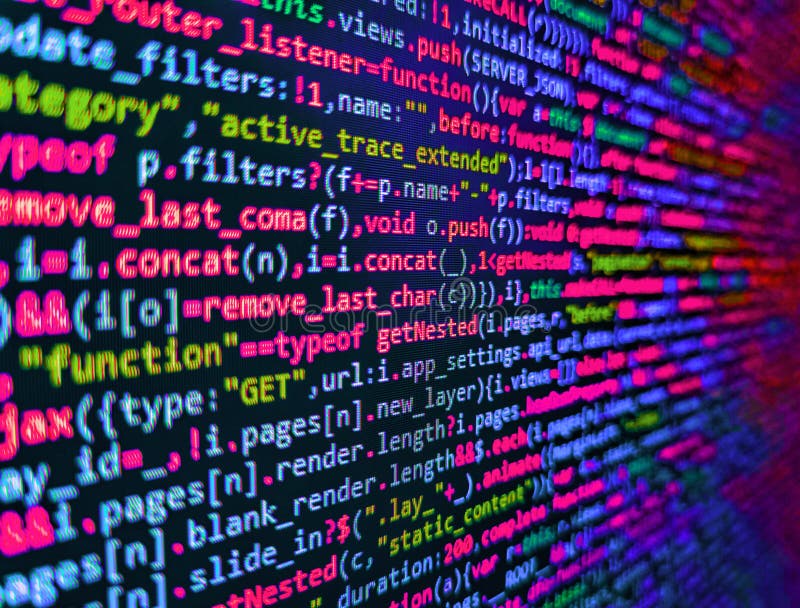 Web Template for Programming and Software Developmen. Floating Holographic Program Code on a ...