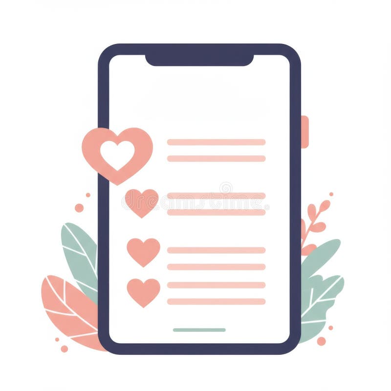 Mobile App Checklist with Pink Hearts and Pastel Leaves Stock ...