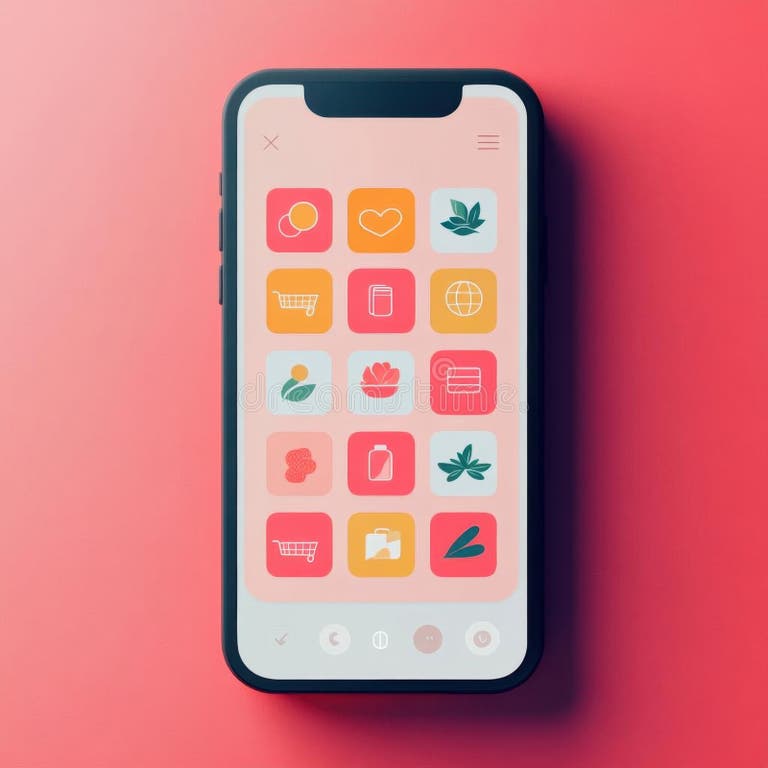 Mobile App with Colorful Icons and a Grid Layout Stock Illustration ...