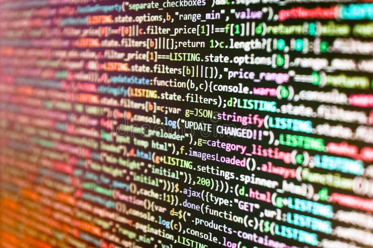 Mobile App Concept. Creative Js HTML5 Closeup Set on Background. Source Abstract Algorithm ...