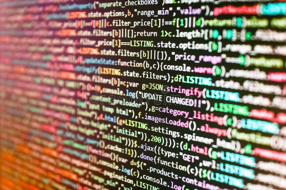 Mobile App Concept. Creative Js HTML5 Closeup Set on Background. Source Abstract Algorithm ...
