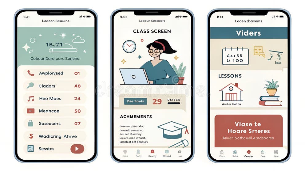 Mobile App Design Concept Featuring Class Screen and Lessons Stock ...