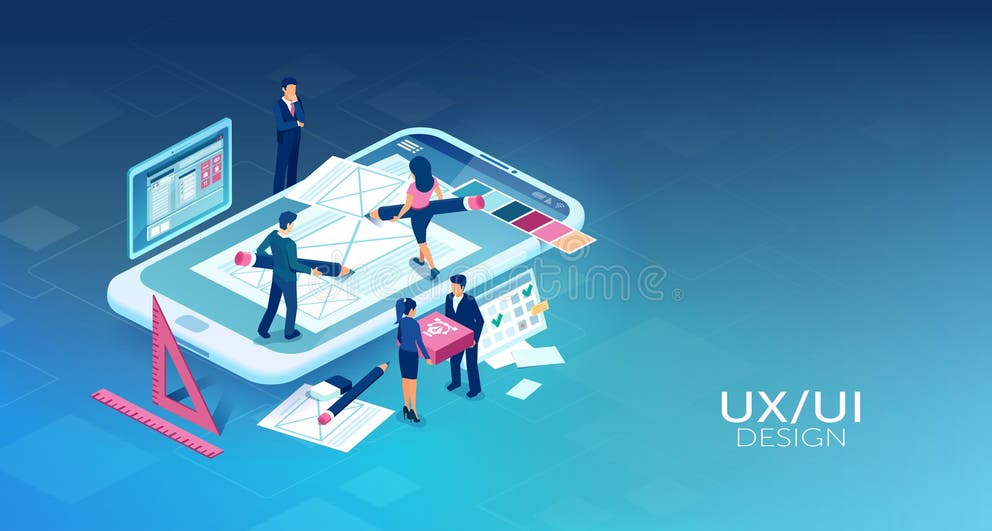 Mobile App Design. Team of Software Engineers Working on User Interface ...