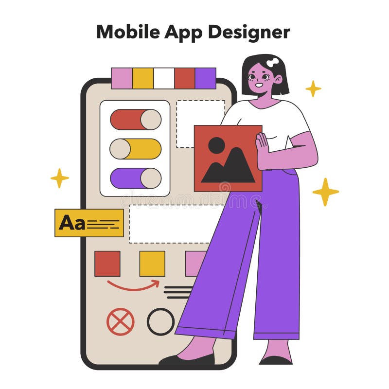 Mobile App Designer in Creative Process. Flat Vector Illustration Stock ...