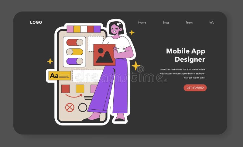 Mobile App Designer in Creative Process. Flat Vector Illustration Stock ...