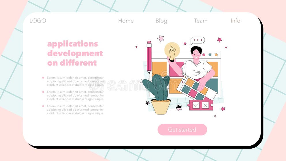 Mobile App Developer Web Banner or Landing Page. Smartphone Application ...