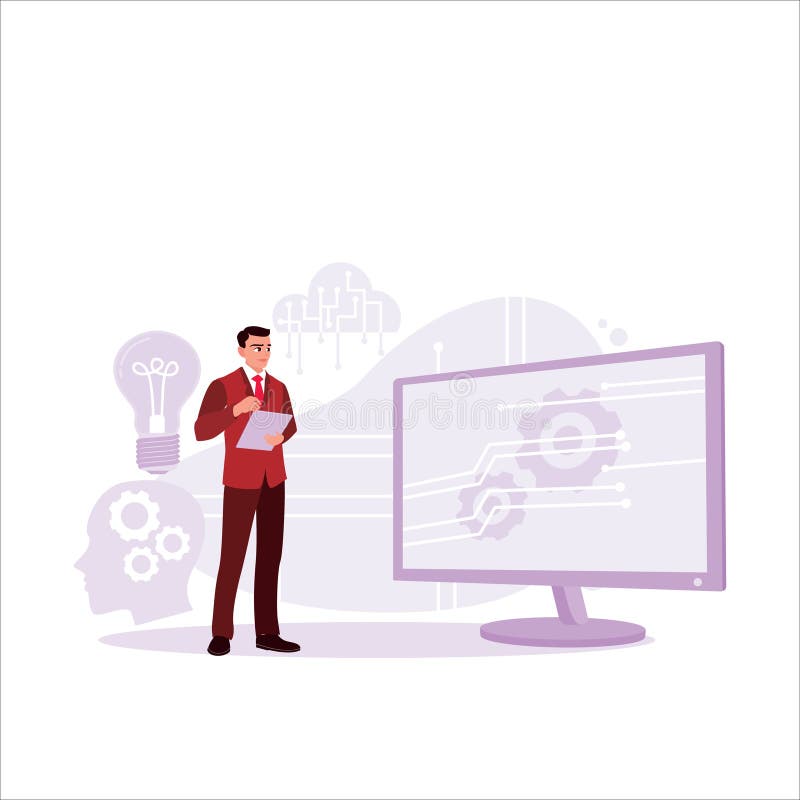 A Male Businessman Researches, Mobile App Developer Works on a Tablet ...