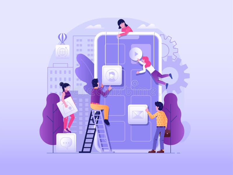 Mobile App Developing Process in Flat Design Stock Vector ...