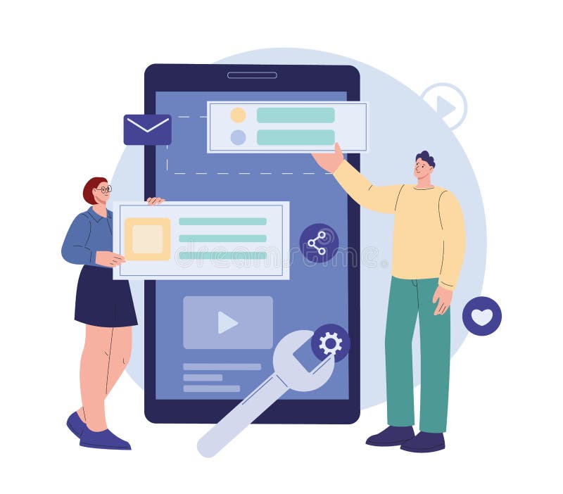 Mobile App Development. Application Software Construction, Web Developers and Programming Stock ...