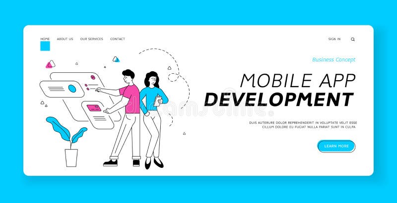 Mobile App Development Banner Template. Lie Art Vector Illustration ...