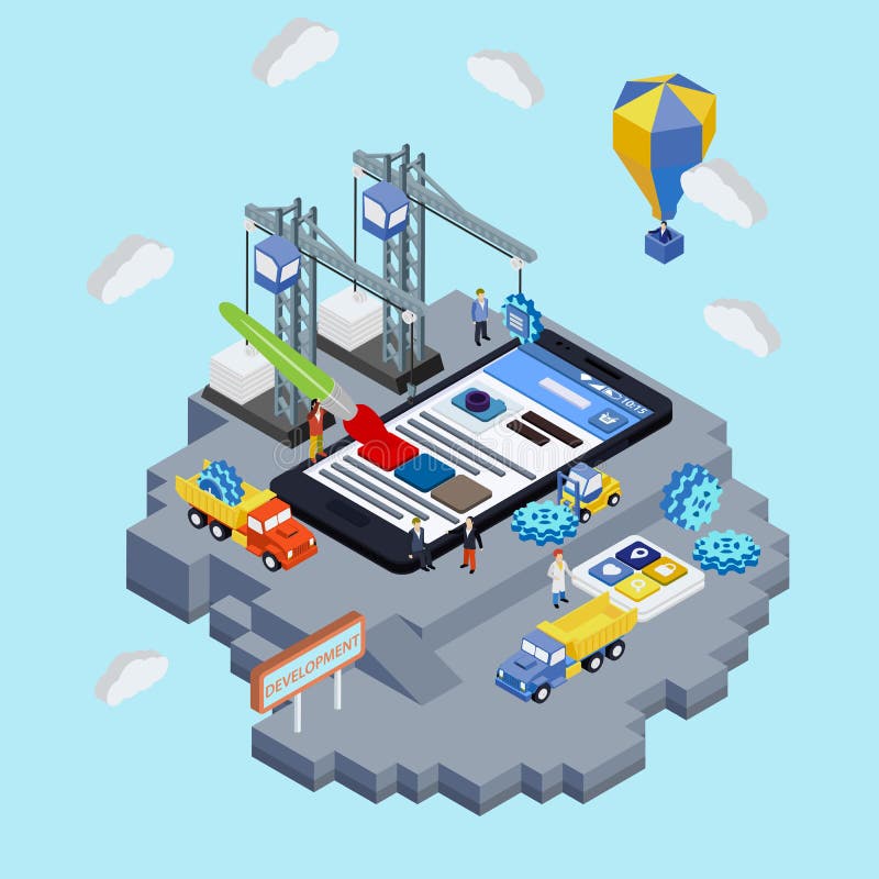 Mobile App Development, Experienced Team. Flat 3d Isometric Stock ...