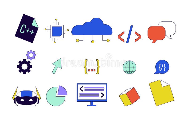 Mobile App Development 2d Linear Cartoon Objects Set Stock Vector Illustration Of Computer 2686