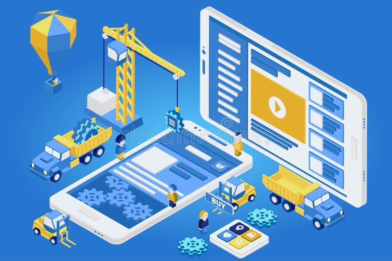 Mobile App Development, Experienced Team. Flat 3d Isometric Stock ...
