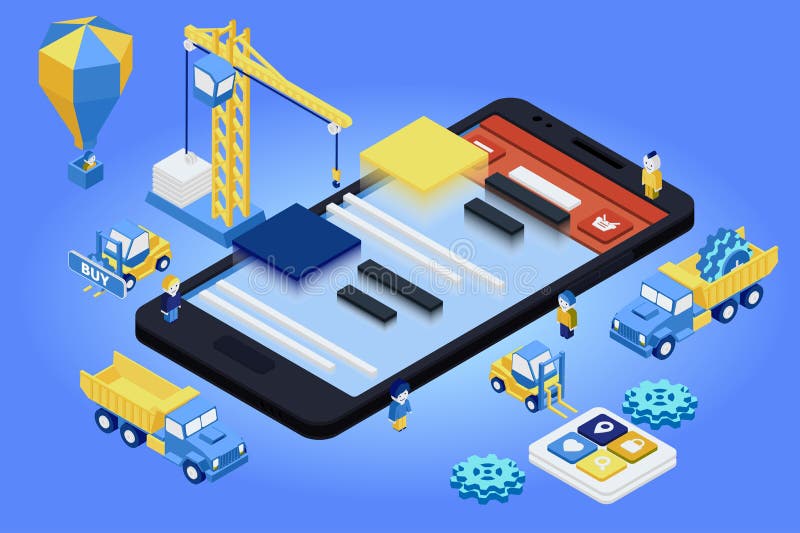 Mobile App Development, Experienced Team. Flat 3d Isometric Stock Vector - Illustration of ...