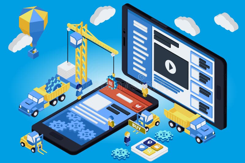 Mobile App Development, Experienced Team. Flat 3d Isometric Stock ... Mobile App Development, Experienced Team. Flat 3d Isometric Stock ...