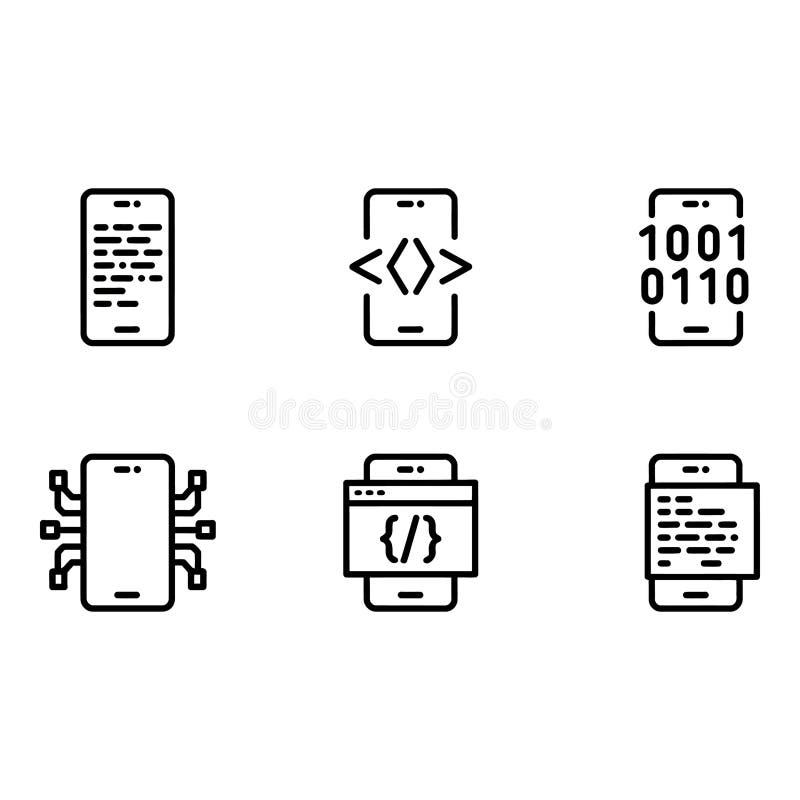 Mobile App Development Icons Clean Line Art Style Modern Technology ...