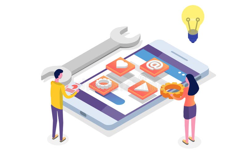 Mobile App Development Isometric Concept. Landing Page Template Stock ...