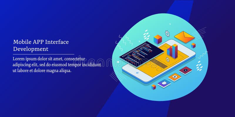 Mobile App Development Isometric Vector Illustration User Interface Design Coding Programming