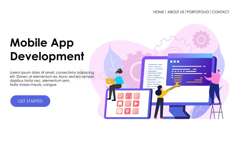 Mobile App Development Landing Page Website Stock Vector - Illustration ...