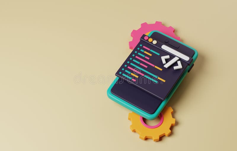 Mobile App Development, Language Development, Software Programming. 3D Render Stock Illustration ...