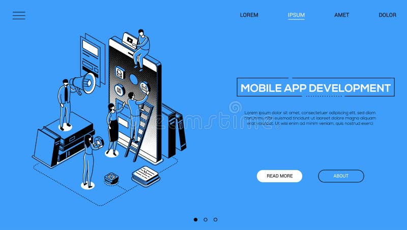 Mobile App Development - Line Design Style Isometric Web Banner Stock ...
