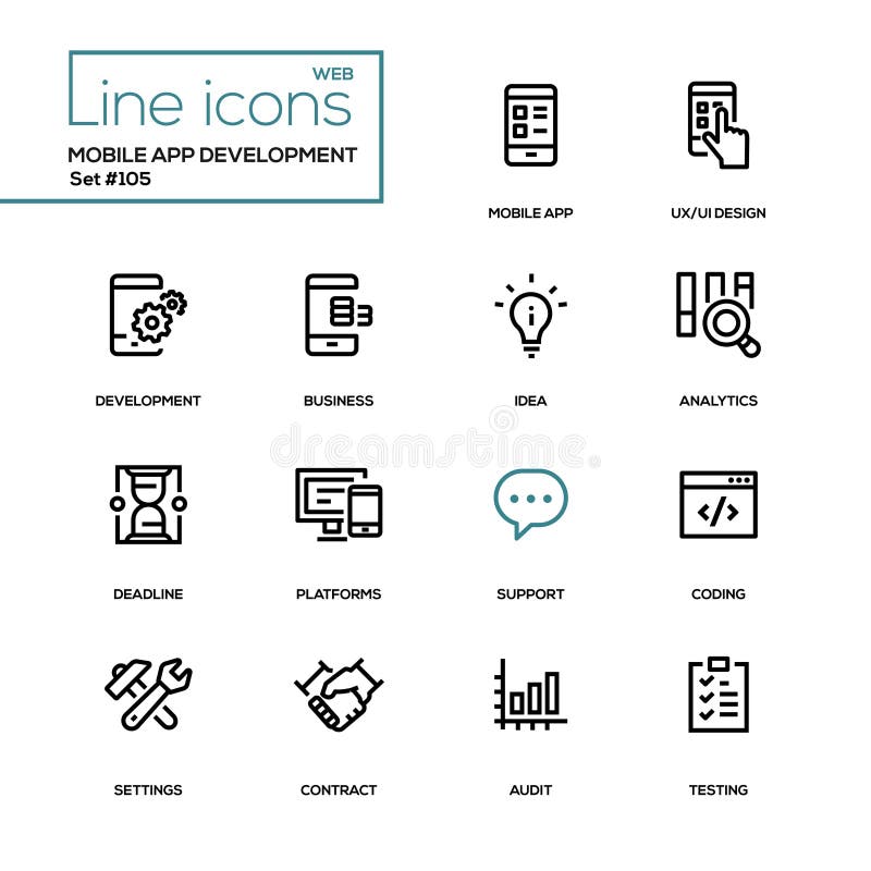 Mobile App Development - Modern Line Design Icons Set Stock Vector ...
