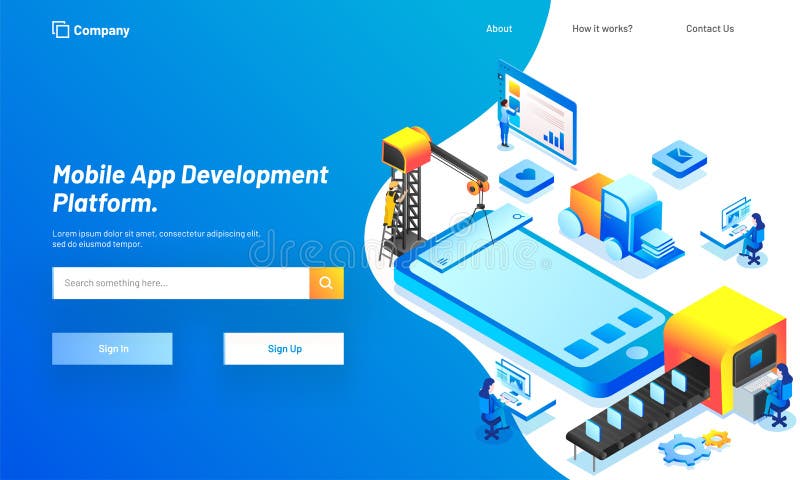 Isometric Illustration of Humanoid Robot Working Level Process. Stock ...