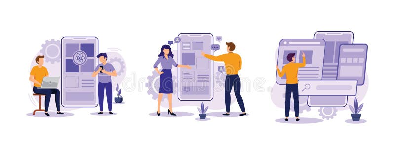 Mobile Design and Development Illustration. Developers Prototyping, Programming User Interface ...