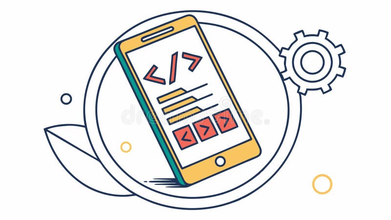 Mobile App Development Process with Smartphone, Code, and Gears, Vector Design Generative AI ...
