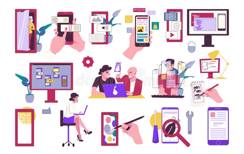 Mobile App Development Background Stock Illustration - Illustration of application, networks ...