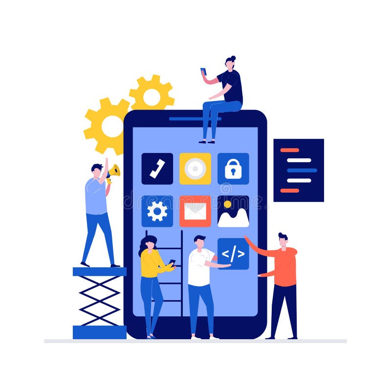 Mobile App Development Vector Illustration Concept with Characters ...