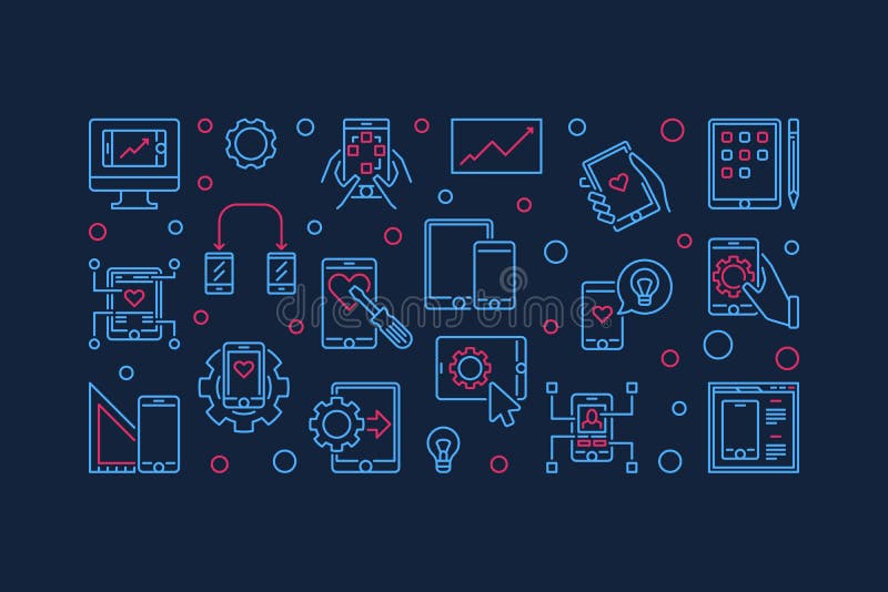 Mobile App Development Vector Outline Horizontal Illustration Stock ...