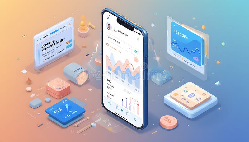Mobile App Display with Financial Data Charts and Interface Elements ...
