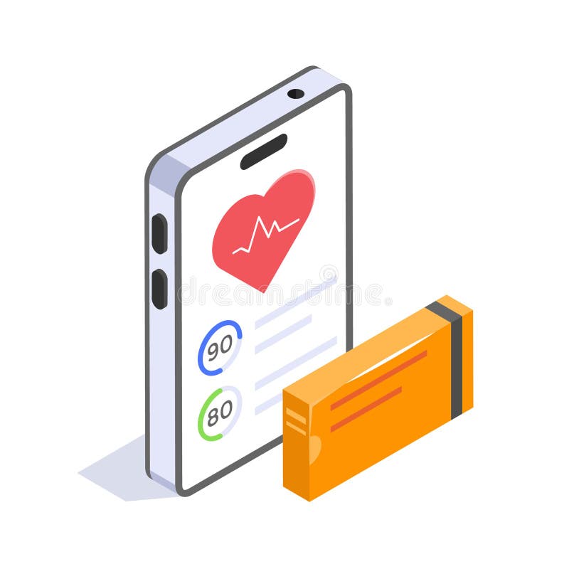 Mobile App Displaying Heart Rate and Health Stats Stock Illustration ...