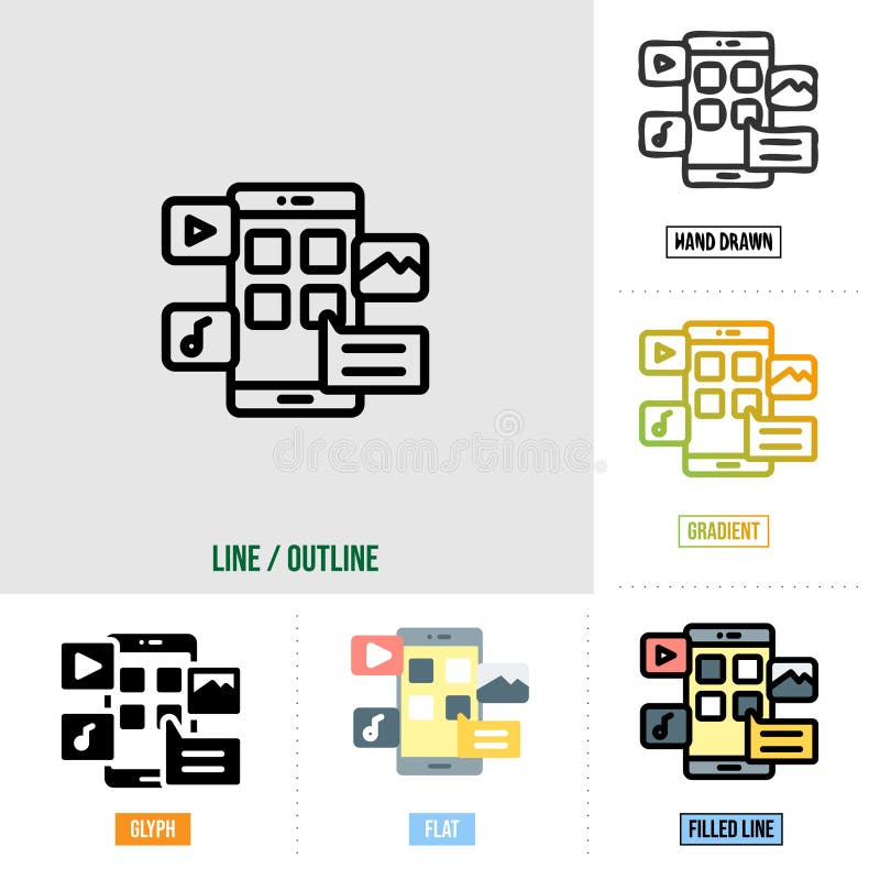 Mobile App Icon in Six Different Styles, Based on Outline Style, Seo ...