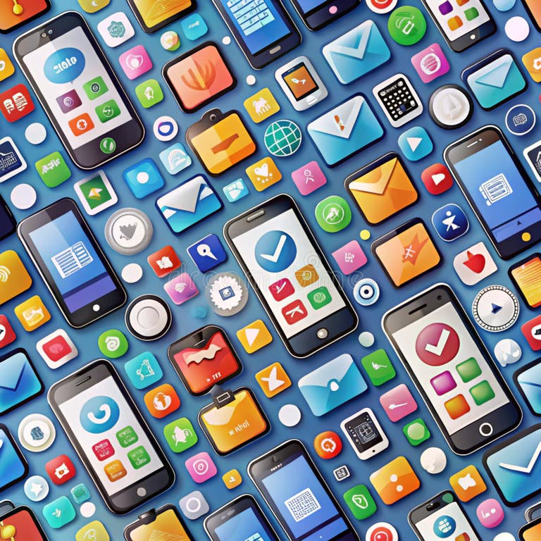 Mobile App Icons and Phone Displays Stock Illustration - Illustration ...