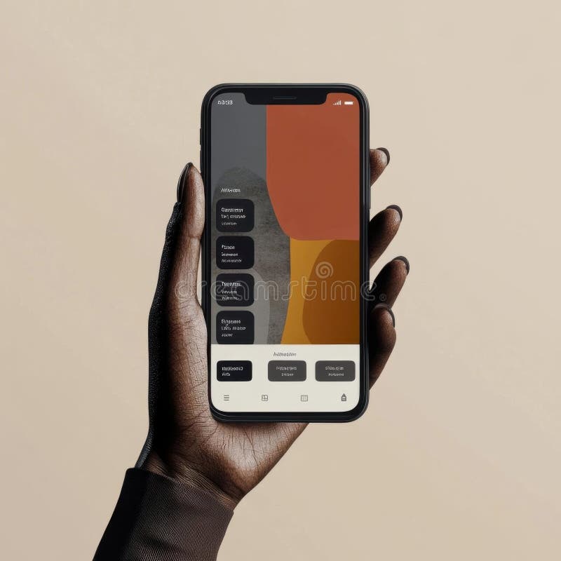 Mobile App Interface with Abstract Shapes and Buttons Stock ...