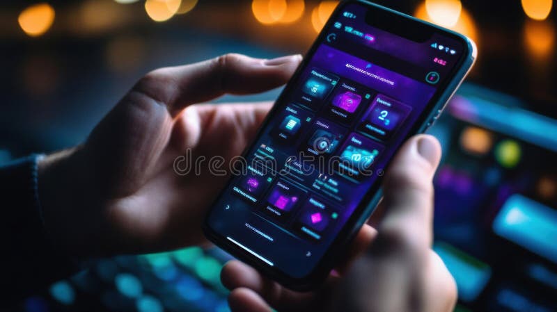 Mobile App Interface Design, Night Mode Stock Illustration ...
