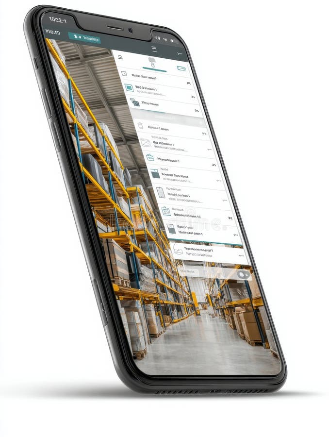 Mobile App Interface Displaying Inventory Management in a Warehouse ...