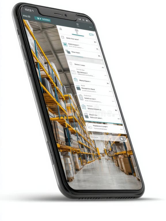 Mobile App Interface Displaying Inventory Management in a Warehouse ...