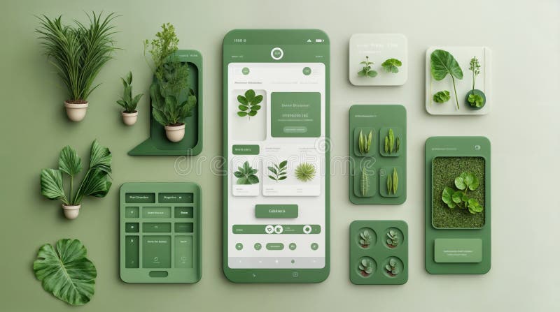 A Mobile App Interface Displaying Various Green Plants Stock ...