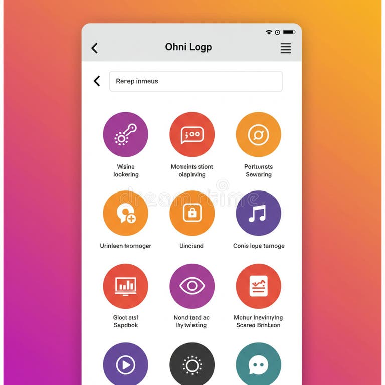 Mobile App Interface Featuring Circular Icons with Abstract Symbols in ...