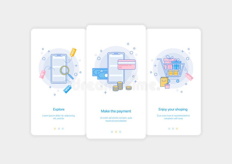 Mobile App Intro Screens Vector Onboarding Illustration Flat Design Stock Vector Illustration