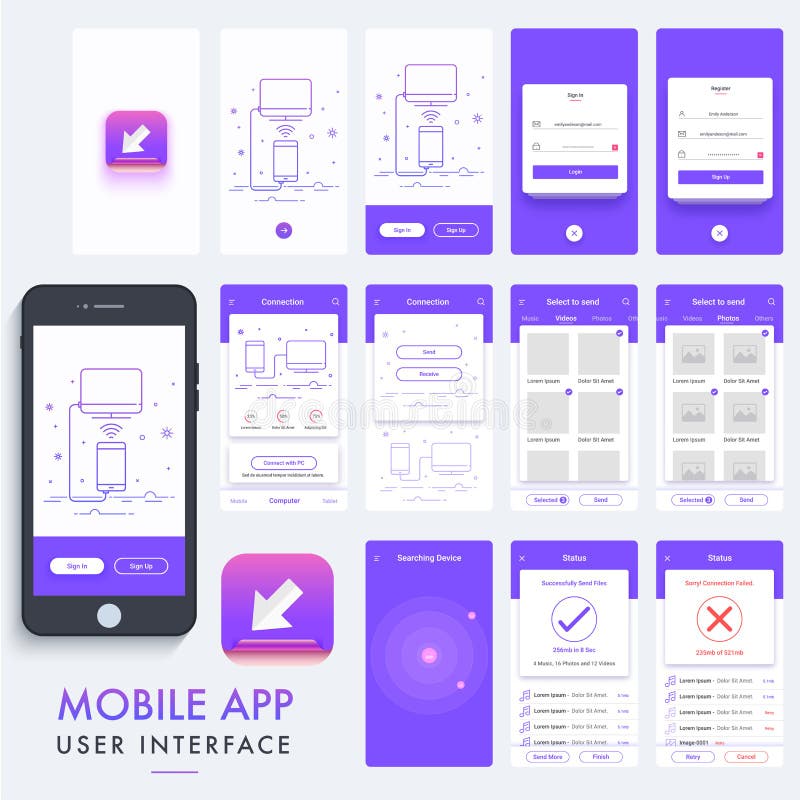 Mobile App Material Design Ui Ux Kit Stock Illustration Illustration Of Digital