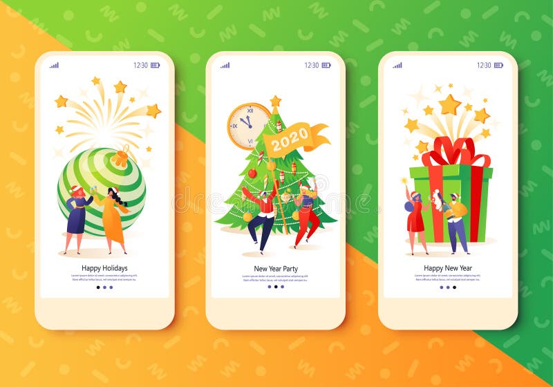 Happy New Year 2020 Party Celebration Concept for Mobile App Page ...