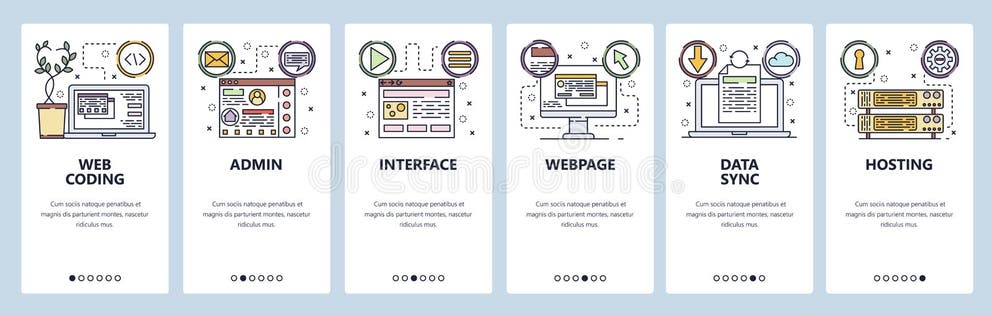 Mobile App Onboarding Screens Coding Software Development Data Sync And Cloud Technology