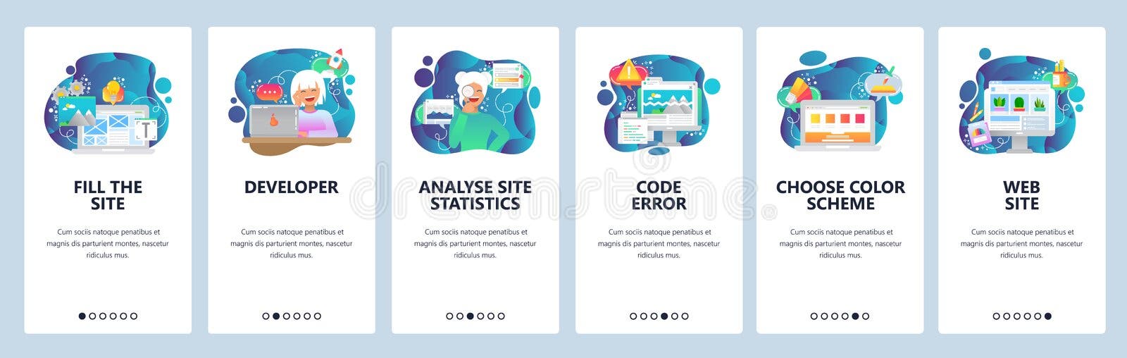 Coding Web Development Admin Panel Isometric Icons Mobile App Onboarding Screens Stock