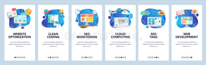 Mobile App Onboarding Screens. Web and Seo Optimization, Cloud Computing, Software Development ...