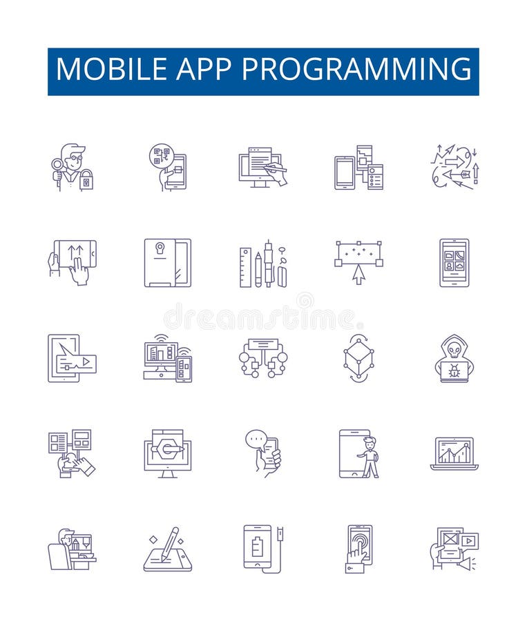 Mobile App Programming Line Icons Signs Set Design Collection Of Programming Mobile Apps
