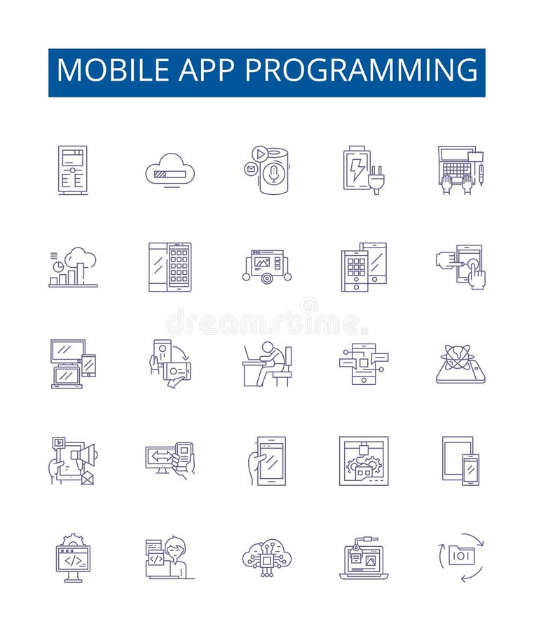 Mobile App Programming Line Icons Signs Set Design Collection Of Programming Mobile Apps